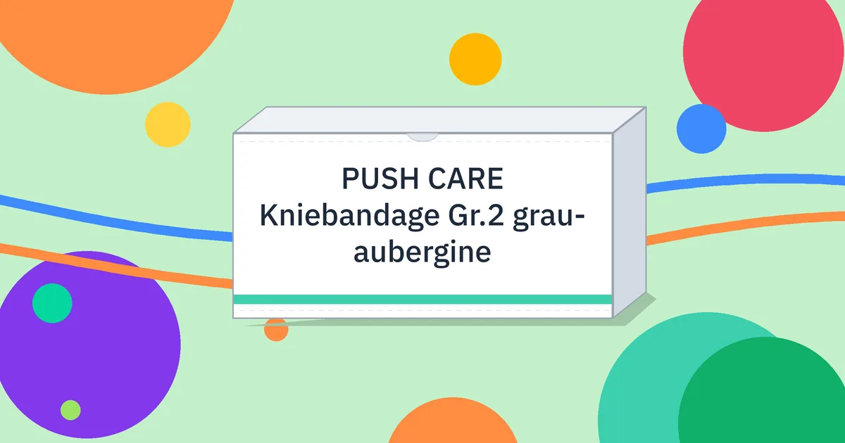 Symbolbild: Packung mit der Aufschrift PUSH CARE Kniebandage Gr.2 grau-aubergine (PZN 04856896) – Verfügbarkeit und Bezug in Apotheken in Frankfurt am Main