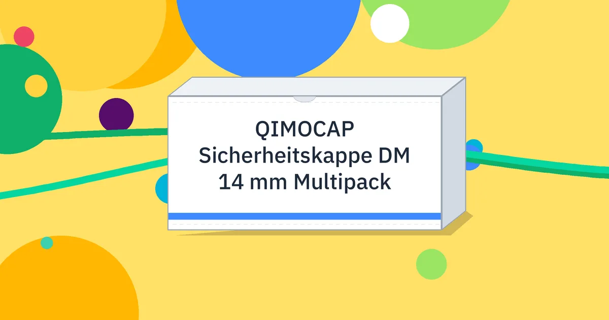 Symbolbild: Packung mit der Aufschrift QIMOCAP Sicherheitskappe DM 14 mm Multipack (PZN 14288105) – Verfügbarkeit und Bezug in Apotheken in Frankfurt am Main