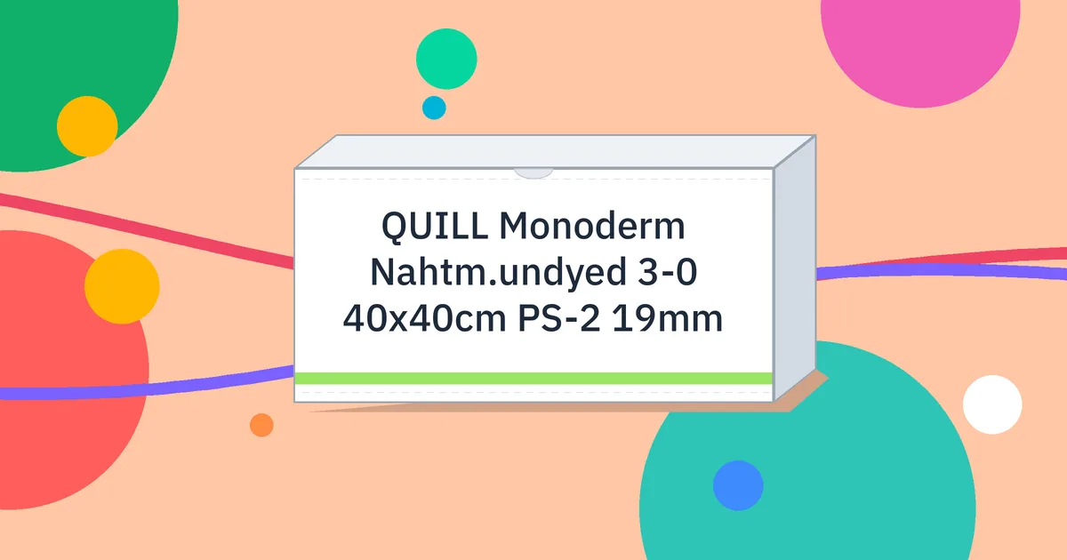 Symbolbild: Packung mit der Aufschrift QUILL Monoderm Nahtm.undyed 3-0 40x40cm PS-2 19mm (PZN 17988903) – Verfügbarkeit und Bezug in Apotheken in Frankfurt am Main