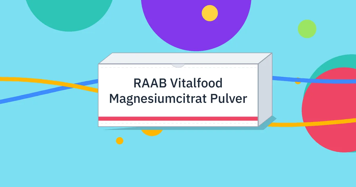 Symbolbild: Packung mit der Aufschrift RAAB Vitalfood Magnesiumcitrat Pulver (PZN 19304234) – Verfügbarkeit und Bezug in Apotheken in Frankfurt am Main