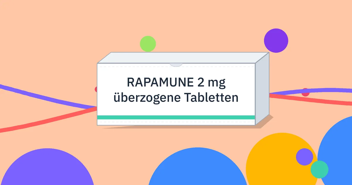 Symbolbild: Packung mit der Aufschrift RAPAMUNE 2 mg überzogene Tabletten (PZN 04347574) – Verfügbarkeit und Bezug in Apotheken in Frankfurt am Main