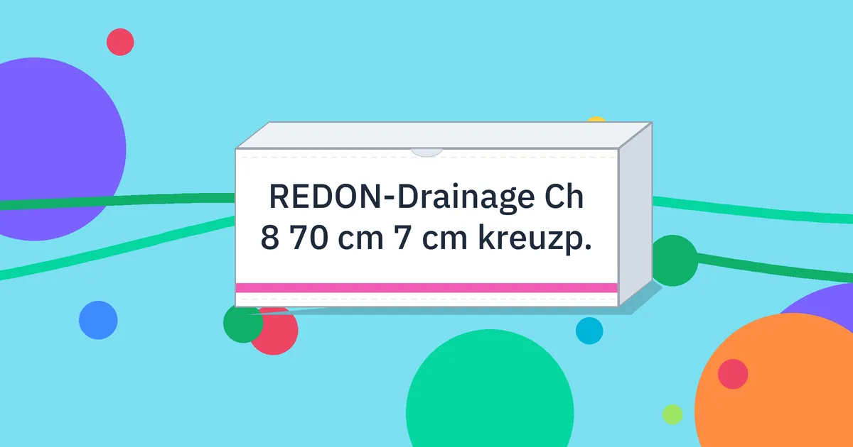 Symbolbild: Packung mit der Aufschrift REDON-Drainage Ch 8 70 cm 7 cm kreuzp. (PZN 17483913) – Verfügbarkeit und Bezug in Apotheken in Frankfurt am Main