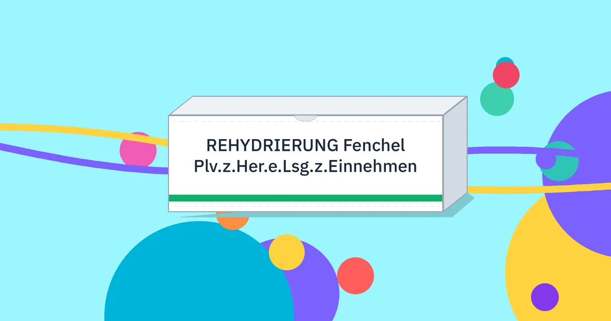Symbolbild: Packung mit der Aufschrift REHYDRIERUNG Fenchel Plv.z.Her.e.Lsg.z.Einnehmen (PZN 19957290) – Verfügbarkeit und Bezug in Apotheken in Frankfurt am Main