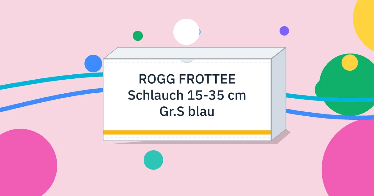 Symbolbild: Packung mit der Aufschrift ROGG FROTTEE Schlauch 15-35 cm Gr.S blau (PZN 05963128) – Verfügbarkeit und Bezug in Apotheken in Frankfurt am Main