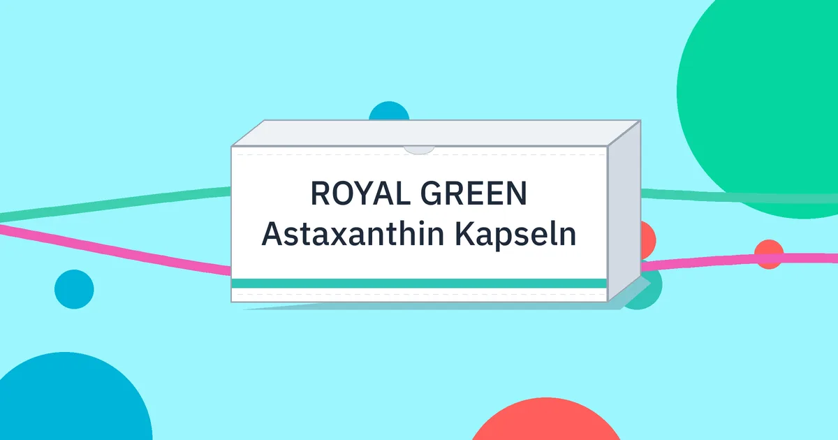 Symbolbild: Packung mit der Aufschrift ROYAL GREEN Astaxanthin Kapseln (PZN 16504234) – Verfügbarkeit und Bezug in Apotheken in Frankfurt am Main