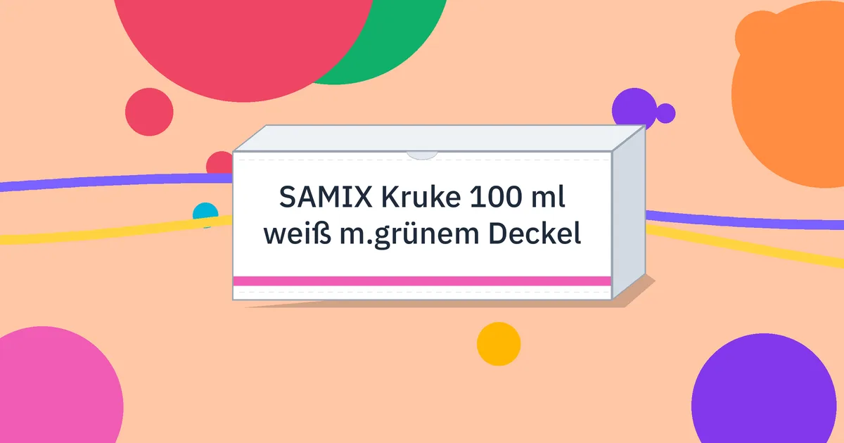 Symbolbild: Packung mit der Aufschrift SAMIX Kruke 100 ml weiß m.grünem Deckel (PZN 19987799) – Verfügbarkeit und Bezug in Apotheken in Frankfurt am Main