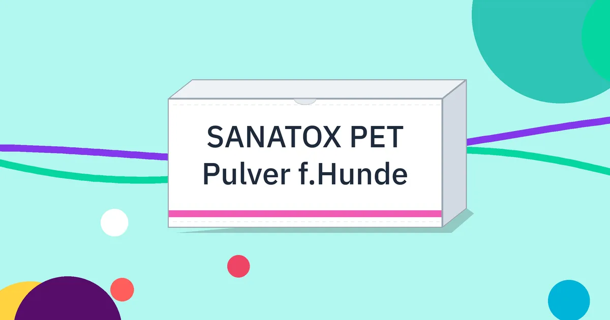 Symbolbild: Packung mit der Aufschrift SANATOX PET Pulver f.Hunde (PZN 18387844) – Verfügbarkeit und Bezug in Apotheken in Frankfurt am Main