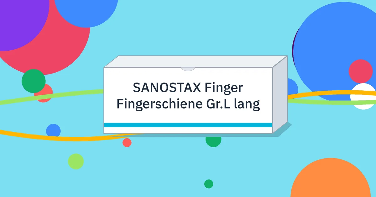 Symbolbild: Packung mit der Aufschrift SANOSTAX Finger Fingerschiene Gr.L lang (PZN 07144340) – Verfügbarkeit und Bezug in Apotheken in Frankfurt am Main