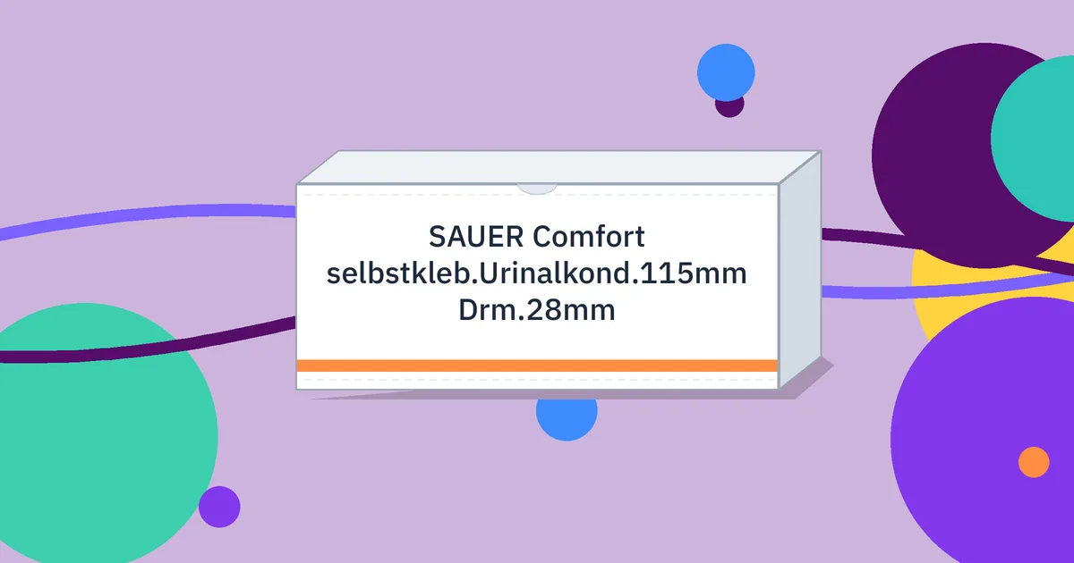 Symbolbild: Packung mit der Aufschrift SAUER Comfort selbstkleb.Urinalkond.115mm Drm.28mm (PZN 00464484) – Verfügbarkeit und Bezug in Apotheken in Frankfurt am Main