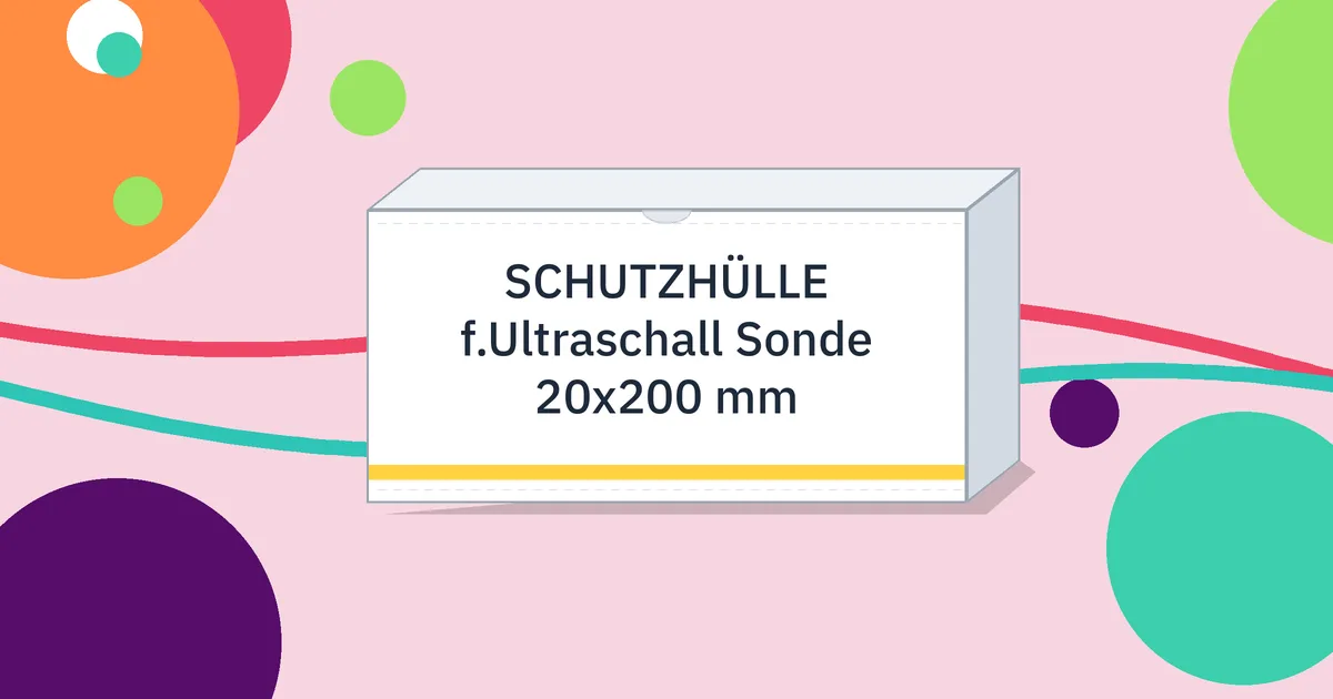 Symbolbild: Packung mit der Aufschrift SCHUTZHÜLLE f.Ultraschall Sonde 20x200 mm (PZN 00352816) – Verfügbarkeit und Bezug in Apotheken in Frankfurt am Main