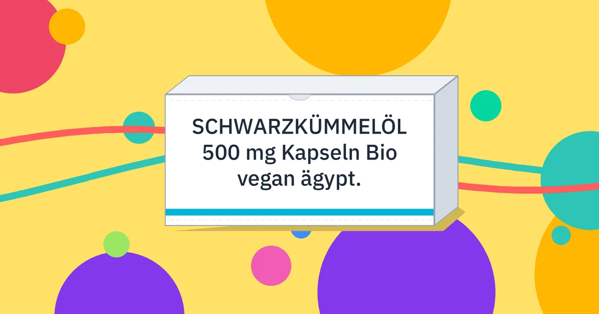 Symbolbild: Packung mit der Aufschrift SCHWARZKÜMMELÖL 500 mg Kapseln Bio vegan ägypt. (PZN 17524368) – Verfügbarkeit und Bezug in Apotheken in Frankfurt am Main