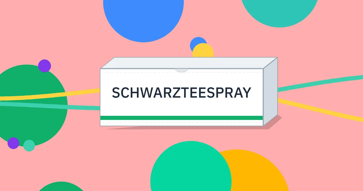 Symbolbild: Packung mit der Aufschrift SCHWARZTEESPRAY (PZN 11713625) – Verfügbarkeit und Bezug in Apotheken in Frankfurt am Main