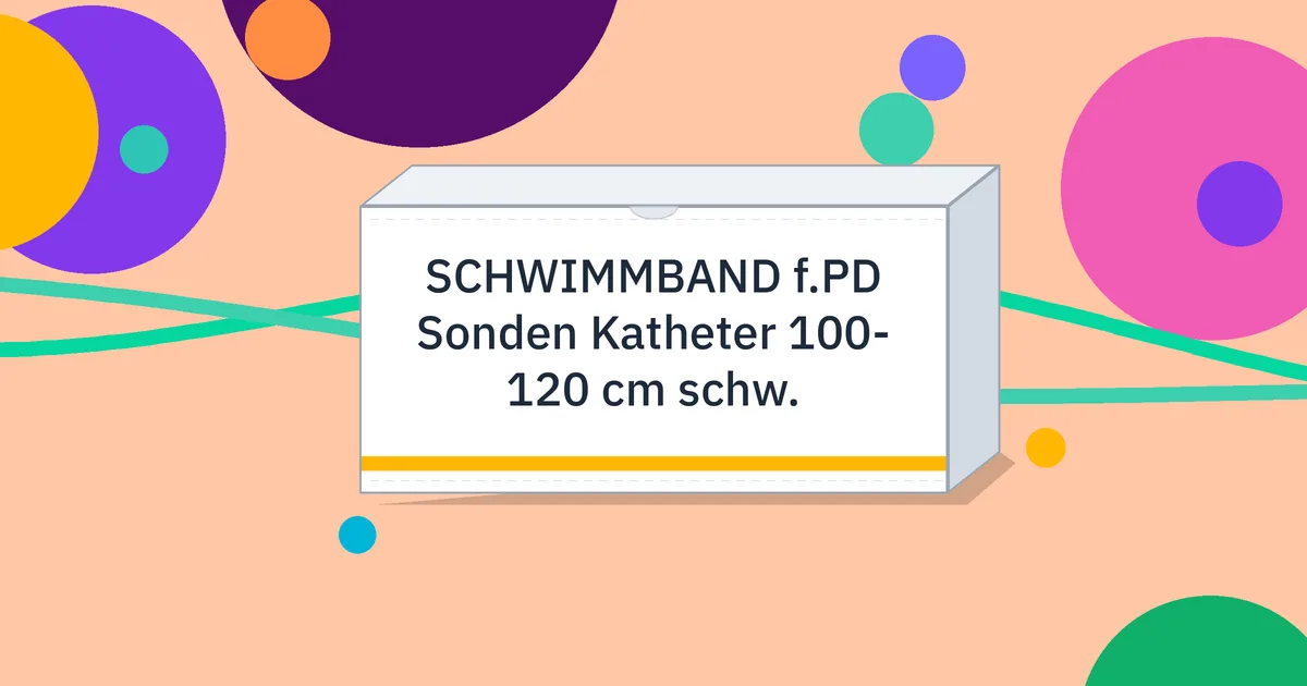 Symbolbild: Packung mit der Aufschrift SCHWIMMBAND f.PD Sonden Katheter 100-120 cm schw. (PZN 15391466) – Verfügbarkeit und Bezug in Apotheken in Frankfurt am Main