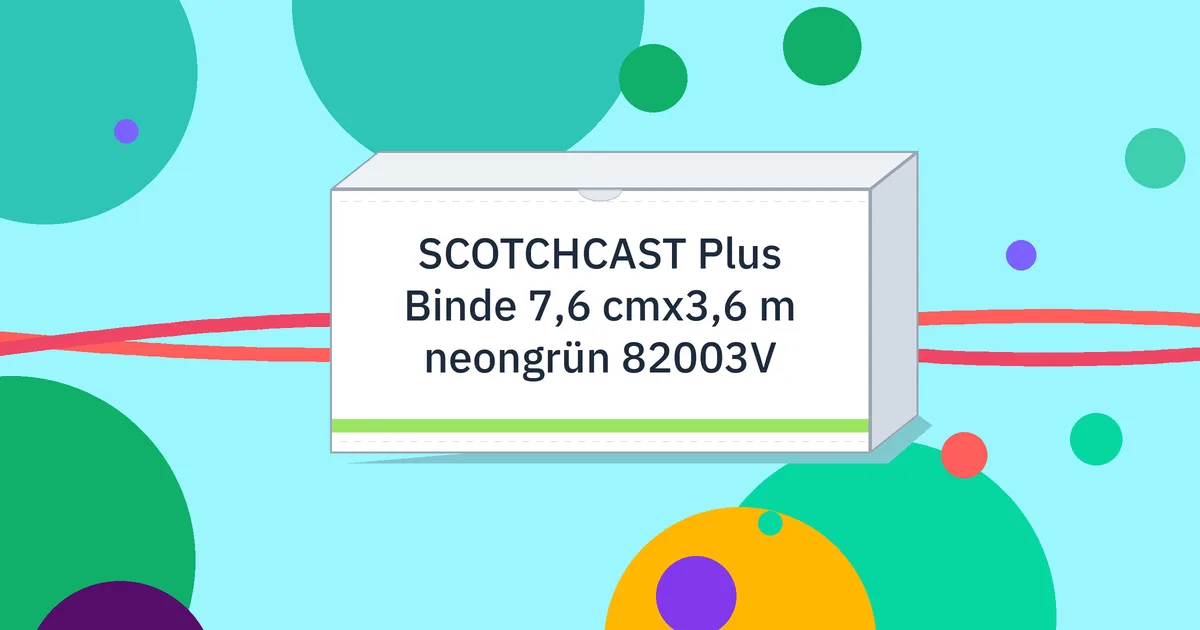 Symbolbild: Packung mit der Aufschrift SCOTCHCAST Plus Binde 7,6 cmx3,6 m neongrün 82003V (PZN 00392709) – Verfügbarkeit und Bezug in Apotheken in Frankfurt am Main