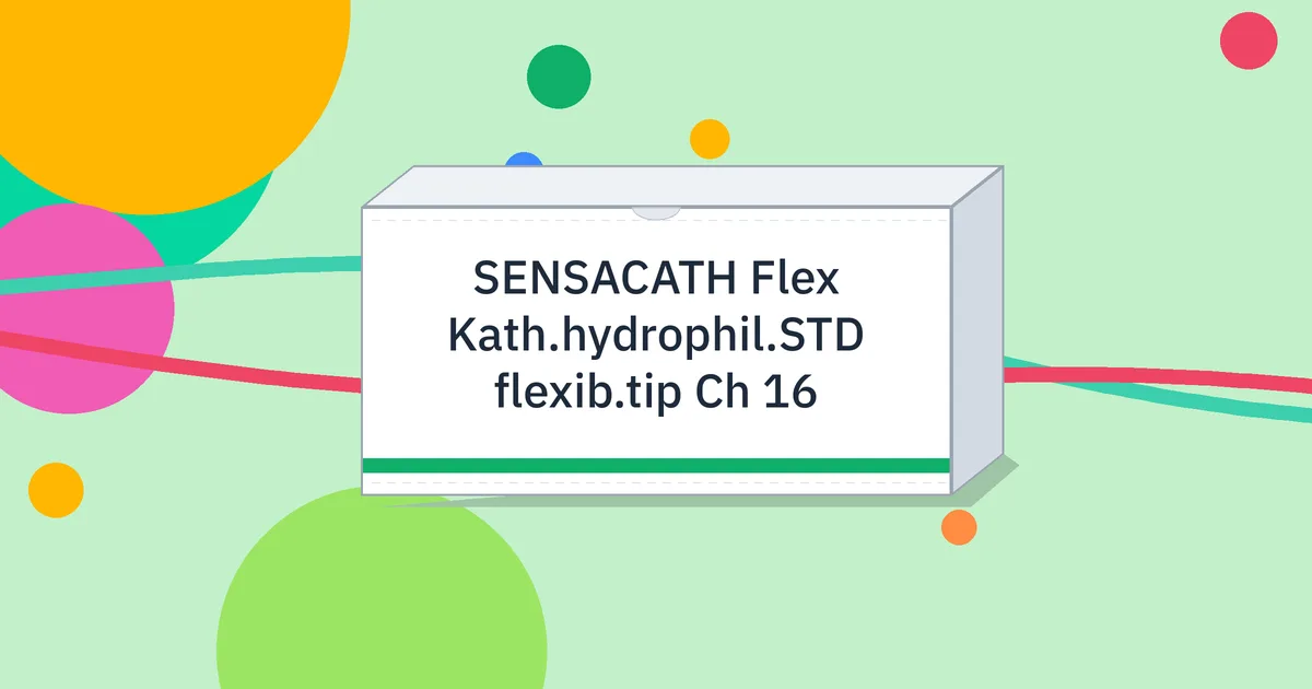 Symbolbild: Packung mit der Aufschrift SENSACATH Flex Kath.hydrophil.STD flexib.tip Ch 16 (PZN 19985205) – Verfügbarkeit und Bezug in Apotheken in Frankfurt am Main