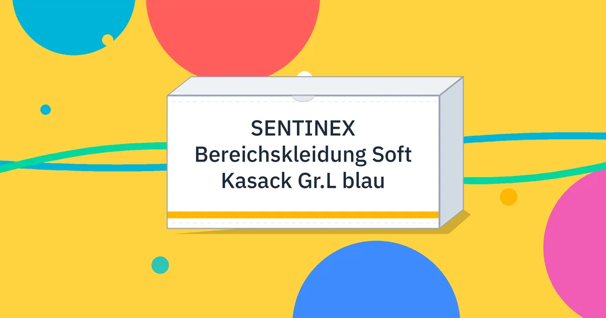 Symbolbild: Packung mit der Aufschrift SENTINEX Bereichskleidung Soft Kasack Gr.L blau (PZN 09737794) – Verfügbarkeit und Bezug in Apotheken in Frankfurt am Main