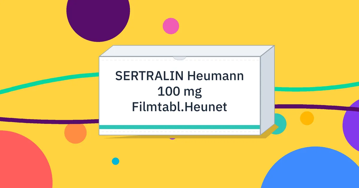 Symbolbild: Packung mit der Aufschrift SERTRALIN Heumann 100 mg Filmtabl.Heunet (PZN 05890470) – Verfügbarkeit und Bezug in Apotheken in Frankfurt am Main