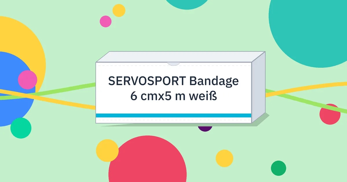 Symbolbild: Packung mit der Aufschrift SERVOSPORT Bandage 6 cmx5 m weiß (PZN 10932851) – Verfügbarkeit und Bezug in Apotheken in Frankfurt am Main