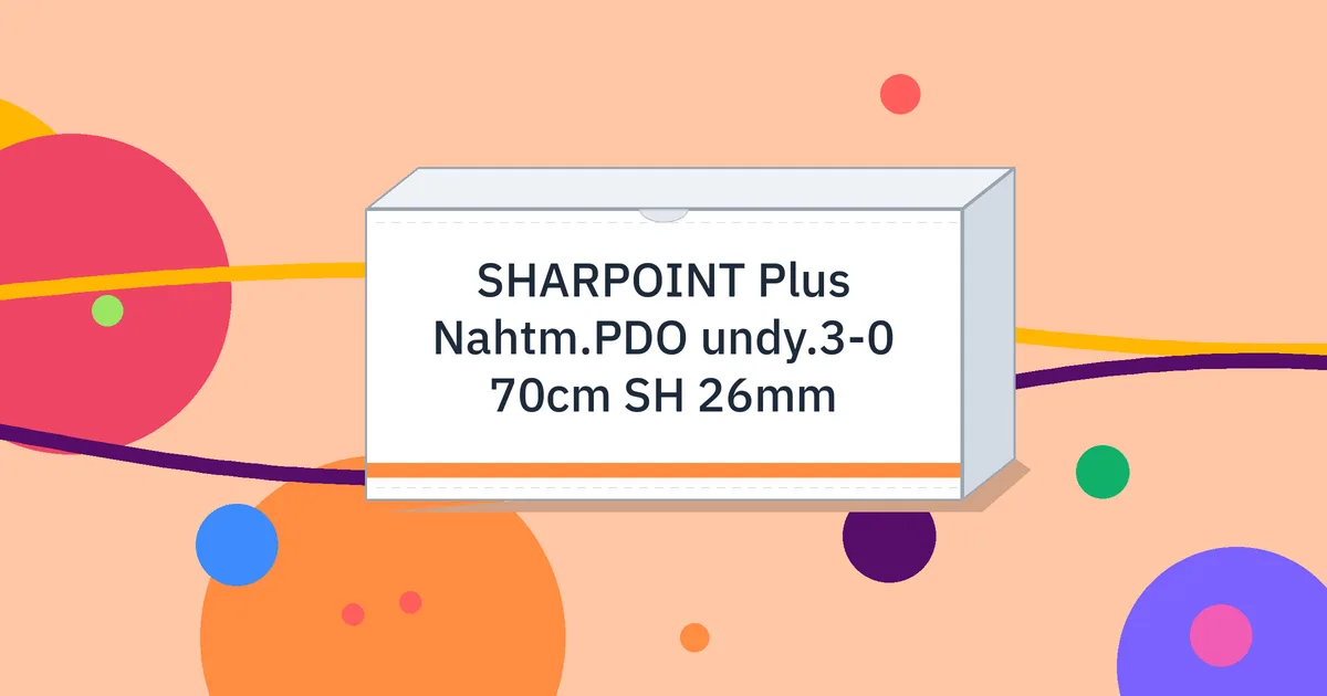 Symbolbild: Packung mit der Aufschrift SHARPOINT Plus Nahtm.PDO undy.3-0 70cm SH 26mm (PZN 17994424) – Verfügbarkeit und Bezug in Apotheken in Frankfurt am Main
