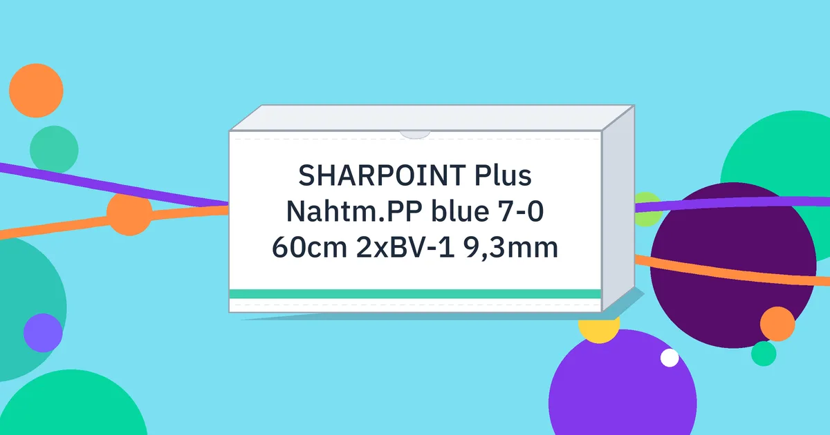 Symbolbild: Packung mit der Aufschrift SHARPOINT Plus Nahtm.PP blue 7-0 60cm 2xBV-1 9,3mm (PZN 17986057) – Verfügbarkeit und Bezug in Apotheken in Frankfurt am Main