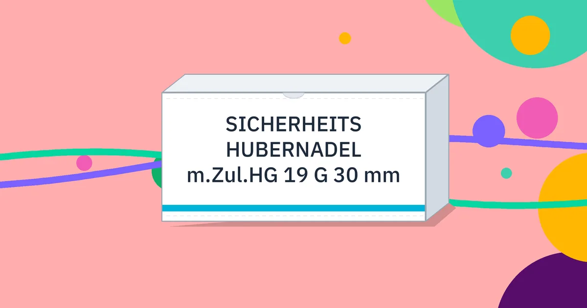 Symbolbild: Packung mit der Aufschrift SICHERHEITS HUBERNADEL m.Zul.HG 19 G 30 mm (PZN 14321877) – Verfügbarkeit und Bezug in Apotheken in Frankfurt am Main