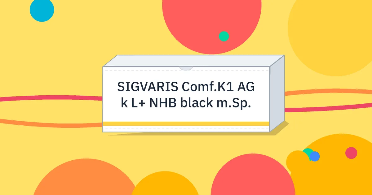 Symbolbild: Packung mit der Aufschrift SIGVARIS Comf.K1 AG k L+ NHB black m.Sp. (PZN 17100266) – Verfügbarkeit und Bezug in Apotheken in Frankfurt am Main
