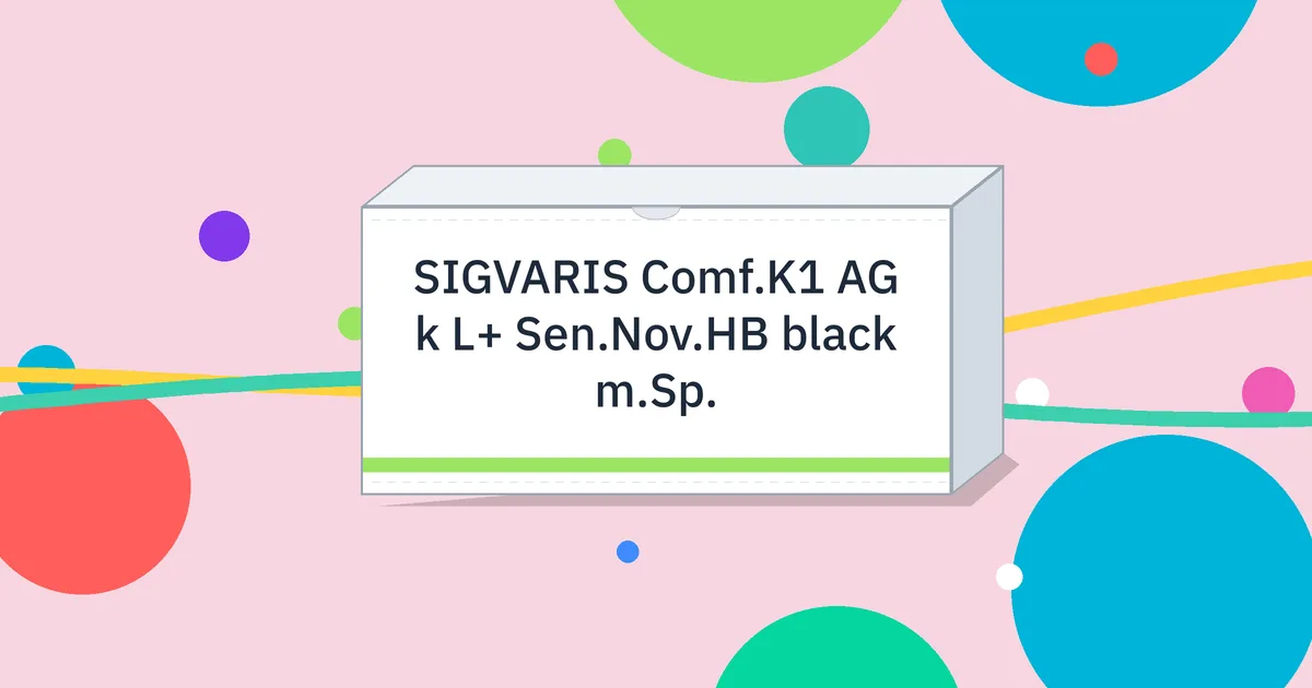 Symbolbild: Packung mit der Aufschrift SIGVARIS Comf.K1 AG k L+ Sen.Nov.HB black m.Sp. (PZN 17104666) – Verfügbarkeit und Bezug in Apotheken in Frankfurt am Main