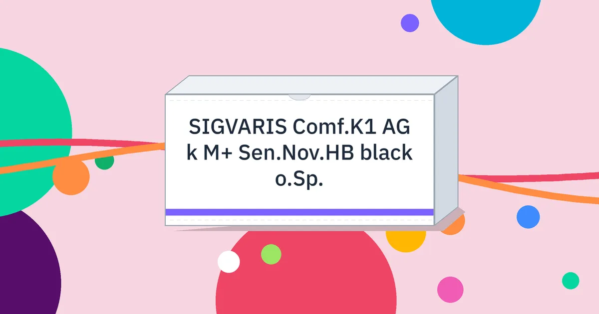Symbolbild: Packung mit der Aufschrift SIGVARIS Comf.K1 AG k M+ Sen.Nov.HB black o.Sp. (PZN 17104181) – Verfügbarkeit und Bezug in Apotheken in Frankfurt am Main