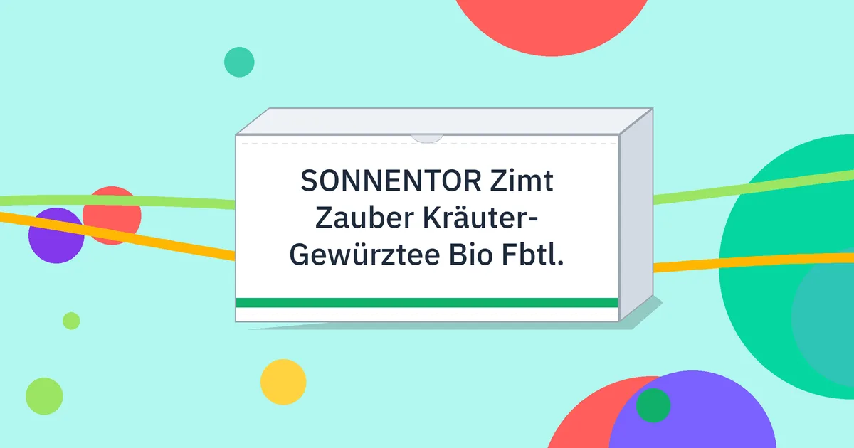 Symbolbild: Packung mit der Aufschrift SONNENTOR Zimt Zauber Kräuter-Gewürztee Bio Fbtl. (PZN 18902186) – Verfügbarkeit und Bezug in Apotheken in Frankfurt am Main