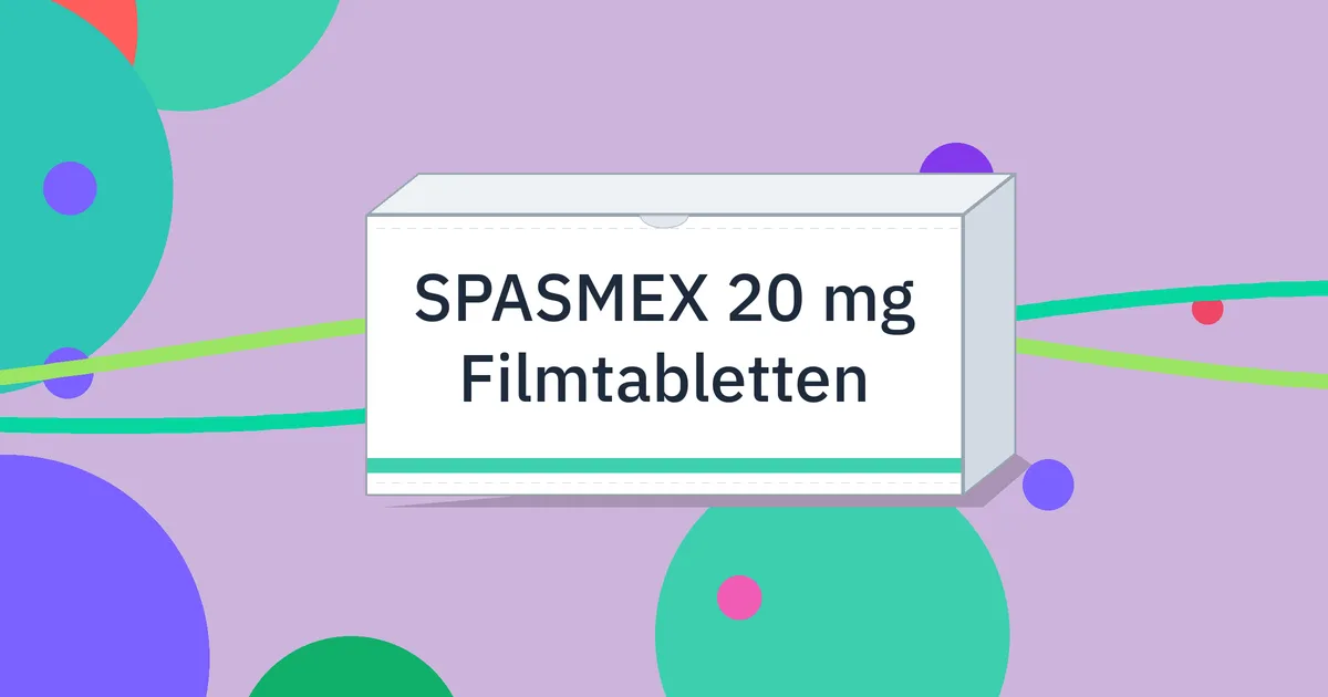 Symbolbild: Packung mit der Aufschrift SPASMEX 20 mg Filmtabletten (PZN 00558328) – Verfügbarkeit und Bezug in Apotheken in Frankfurt am Main