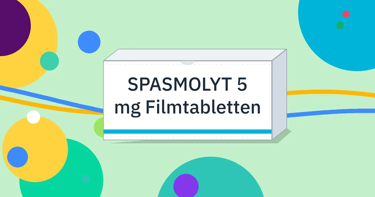 Symbolbild: Packung mit der Aufschrift SPASMOLYT 5 mg Filmtabletten (PZN 02407421) – Verfügbarkeit und Bezug in Apotheken in Frankfurt am Main