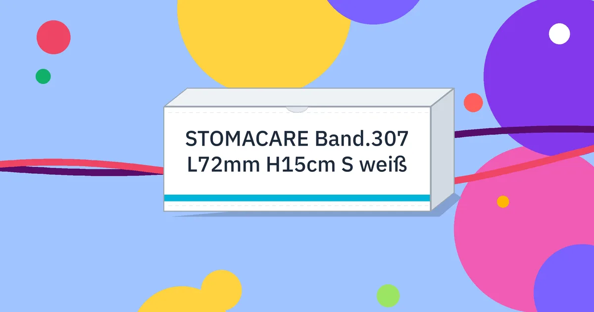 Symbolbild: Packung mit der Aufschrift STOMACARE Band.307 L72mm H15cm S weiß (PZN 09109098) – Verfügbarkeit und Bezug in Apotheken in Frankfurt am Main