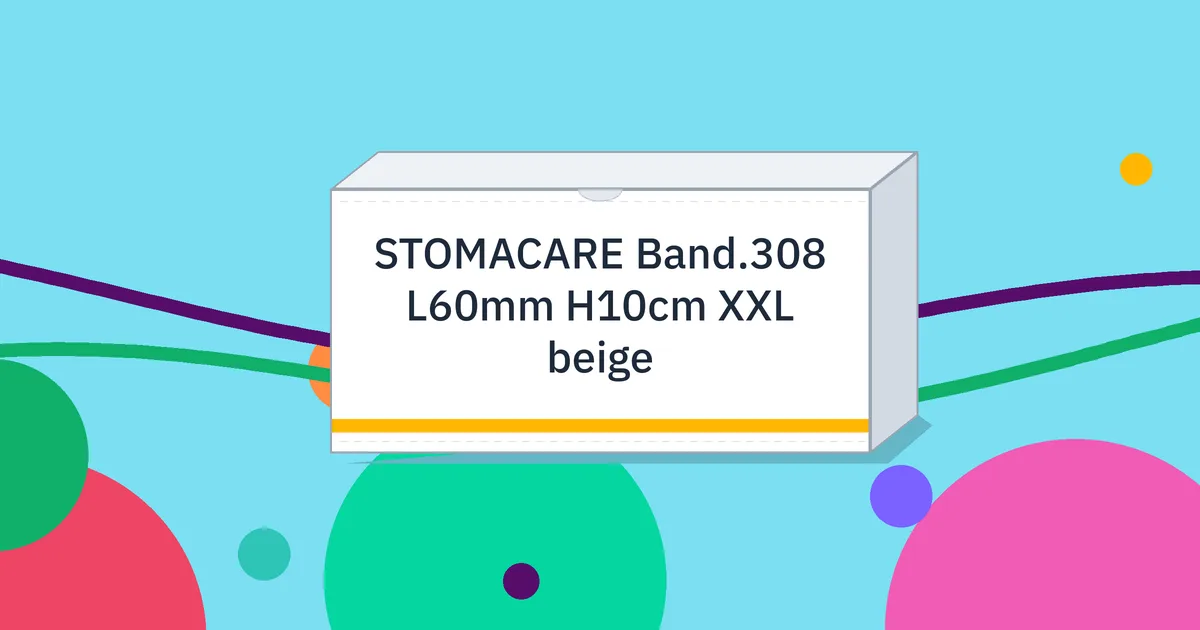 Symbolbild: Packung mit der Aufschrift STOMACARE Band.308 L60mm H10cm XXL beige (PZN 10840505) – Verfügbarkeit und Bezug in Apotheken in Frankfurt am Main