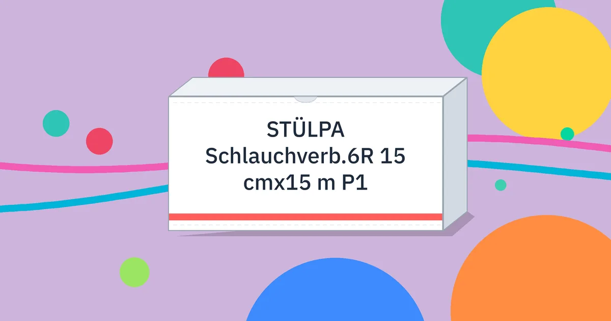 Symbolbild: Packung mit der Aufschrift STÜLPA Schlauchverb.6R 15 cmx15 m P1 (PZN 16861448) – Verfügbarkeit und Bezug in Apotheken in Frankfurt am Main