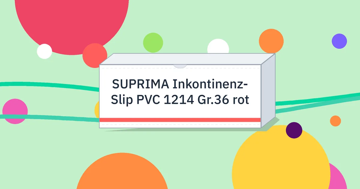 Symbolbild: Packung mit der Aufschrift SUPRIMA Inkontinenz-Slip PVC 1214 Gr.36 rot (PZN 03833462) – Verfügbarkeit und Bezug in Apotheken in Frankfurt am Main