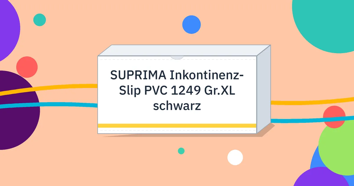 Symbolbild: Packung mit der Aufschrift SUPRIMA Inkontinenz-Slip PVC 1249 Gr.XL schwarz (PZN 02061566) – Verfügbarkeit und Bezug in Apotheken in Frankfurt am Main
