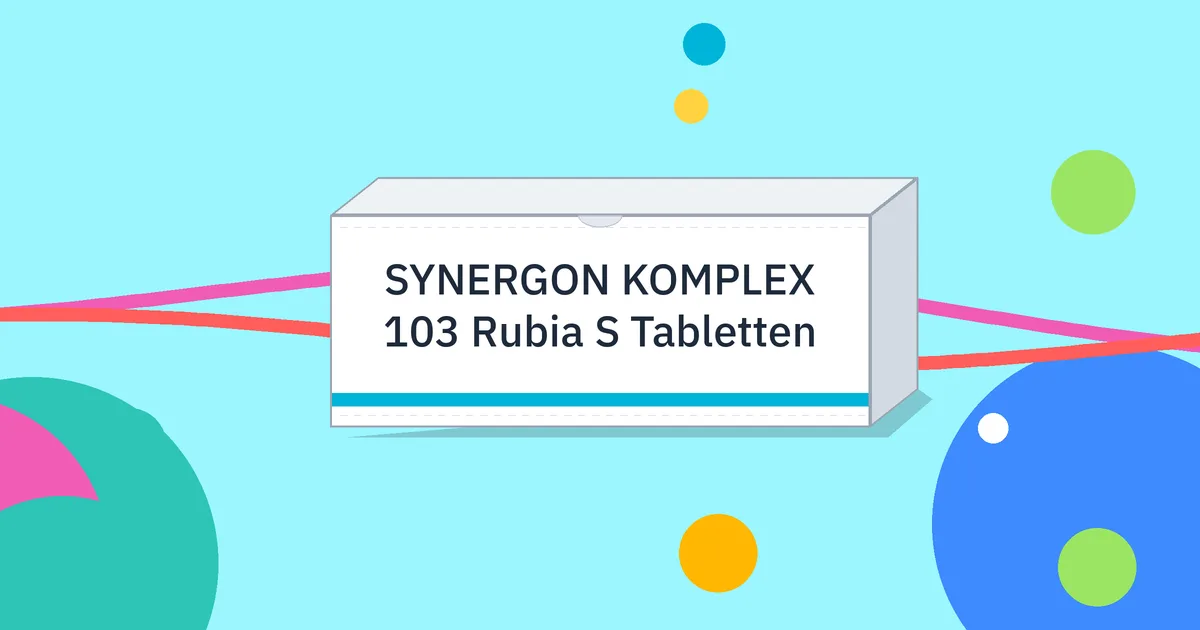 Symbolbild: Packung mit der Aufschrift SYNERGON KOMPLEX 103 Rubia S Tabletten (PZN 03634136) – Verfügbarkeit und Bezug in Apotheken in Frankfurt am Main