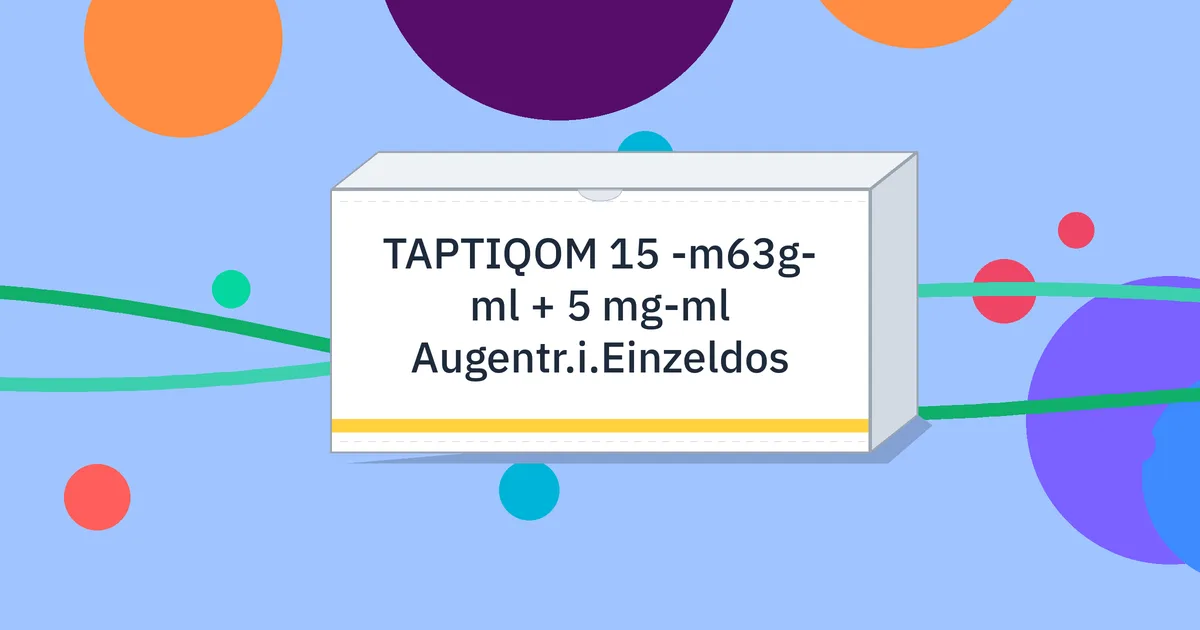 Symbolbild: Packung mit der Aufschrift TAPTIQOM 15 -m63g-ml + 5 mg-ml Augentr.i.Einzeldos (PZN 20175150) – Verfügbarkeit und Bezug in Apotheken in Frankfurt am Main