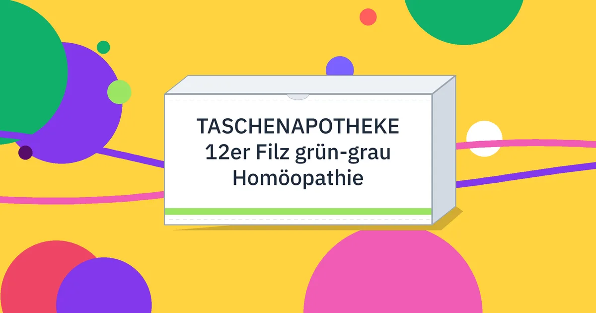 Symbolbild: Packung mit der Aufschrift TASCHENAPOTHEKE 12er Filz grün-grau Homöopathie (PZN 15995218) – Verfügbarkeit und Bezug in Apotheken in Frankfurt am Main