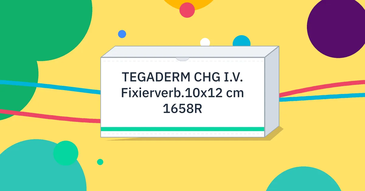 Symbolbild: Packung mit der Aufschrift TEGADERM CHG I.V. Fixierverb.10x12 cm 1658R (PZN 05992294) – Verfügbarkeit und Bezug in Apotheken in Frankfurt am Main