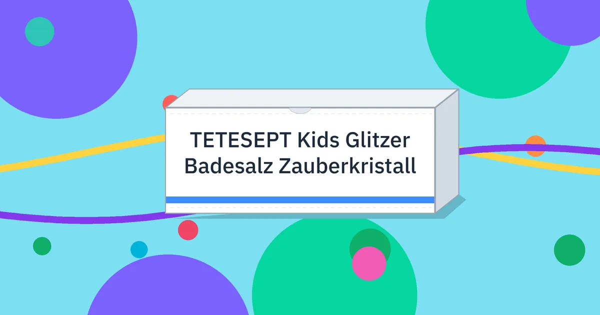 Symbolbild: Packung mit der Aufschrift TETESEPT Kids Glitzer Badesalz Zauberkristall (PZN 18296248) – Verfügbarkeit und Bezug in Apotheken in Frankfurt am Main