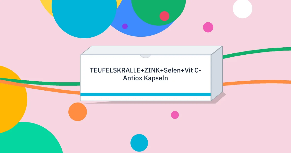 Symbolbild: Packung mit der Aufschrift TEUFELSKRALLE+ZINK+Selen+Vit C-Antiox Kapseln (PZN 08640911) – Verfügbarkeit und Bezug in Apotheken in Frankfurt am Main
