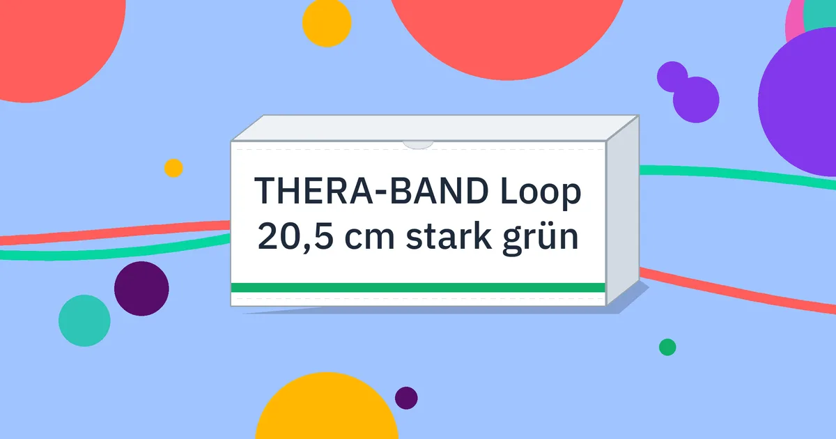 Symbolbild: Packung mit der Aufschrift THERA-BAND Loop 20,5 cm stark grün (PZN 09176947) – Verfügbarkeit und Bezug in Apotheken in Frankfurt am Main