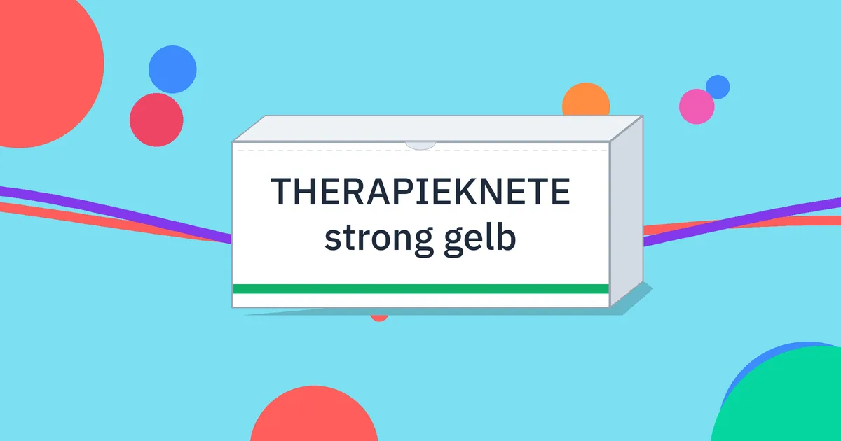 Symbolbild: Packung mit der Aufschrift THERAPIEKNETE strong gelb (PZN 04006666) – Verfügbarkeit und Bezug in Apotheken in Frankfurt am Main