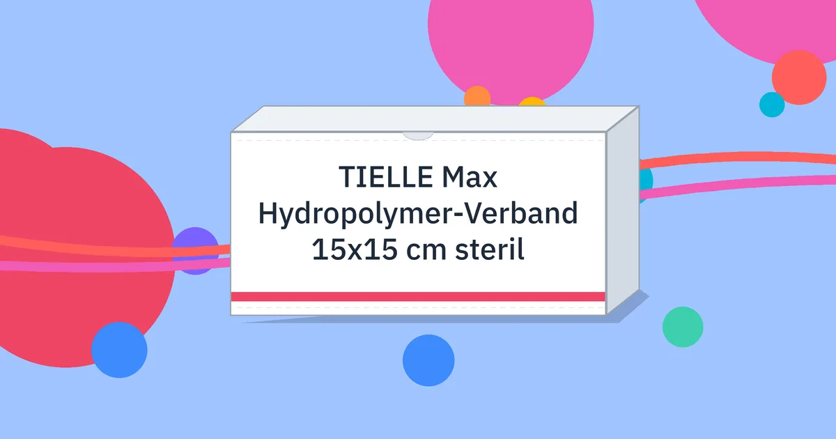Symbolbild: Packung mit der Aufschrift TIELLE Max Hydropolymer-Verband 15x15 cm steril (PZN 05489980) – Verfügbarkeit und Bezug in Apotheken in Frankfurt am Main
