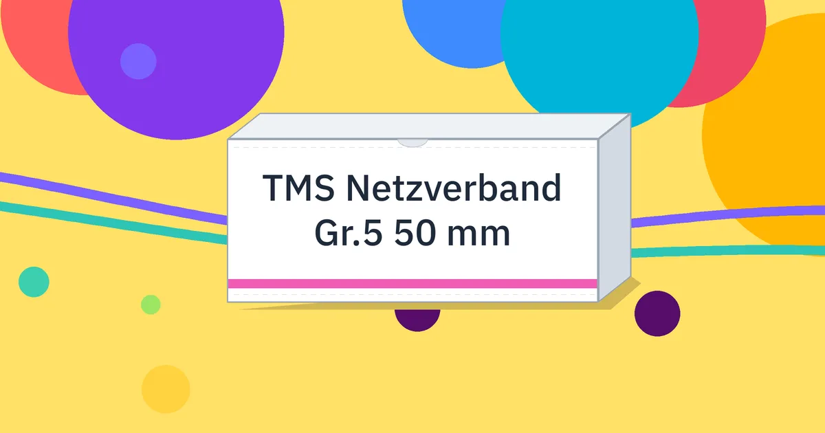 Symbolbild: Packung mit der Aufschrift TMS Netzverband Gr.5 50 mm (PZN 18316330) – Verfügbarkeit und Bezug in Apotheken in Frankfurt am Main