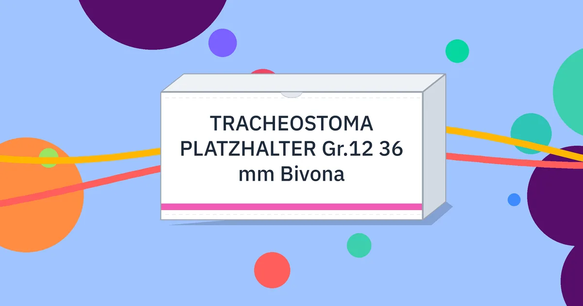 Symbolbild: Packung mit der Aufschrift TRACHEOSTOMA PLATZHALTER Gr.12 36 mm Bivona (PZN 02337092) – Verfügbarkeit und Bezug in Apotheken in Frankfurt am Main