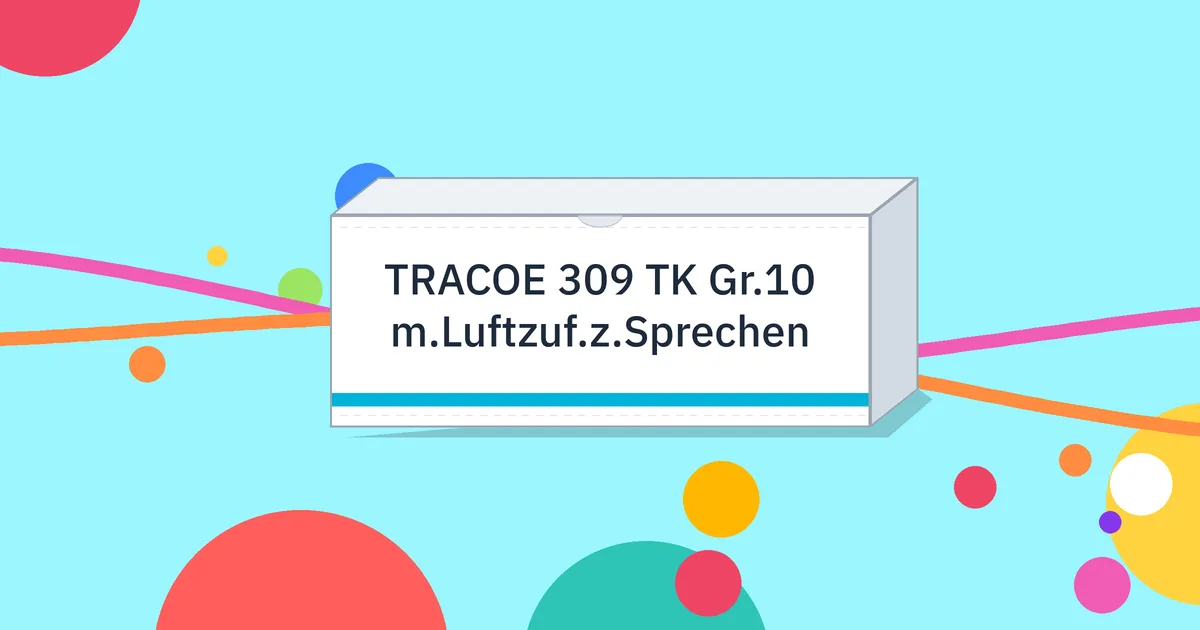 Symbolbild: Packung mit der Aufschrift TRACOE 309 TK Gr.10 m.Luftzuf.z.Sprechen (PZN 02717423) – Verfügbarkeit und Bezug in Apotheken in Frankfurt am Main