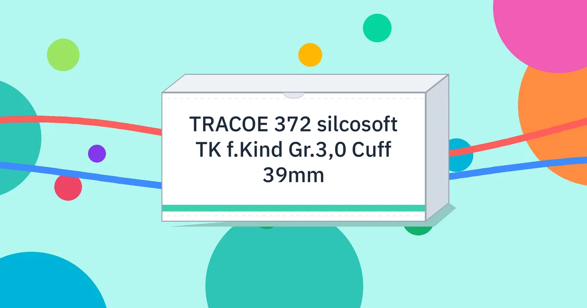 Symbolbild: Packung mit der Aufschrift TRACOE 372 silcosoft TK f.Kind Gr.3,0 Cuff 39mm (PZN 14315919) – Verfügbarkeit und Bezug in Apotheken in Frankfurt am Main