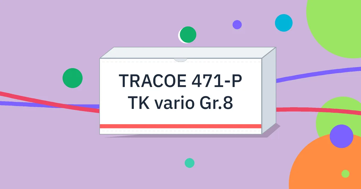 Symbolbild: Packung mit der Aufschrift TRACOE 471-P TK vario Gr.8 (PZN 09944300) – Verfügbarkeit und Bezug in Apotheken in Frankfurt am Main
